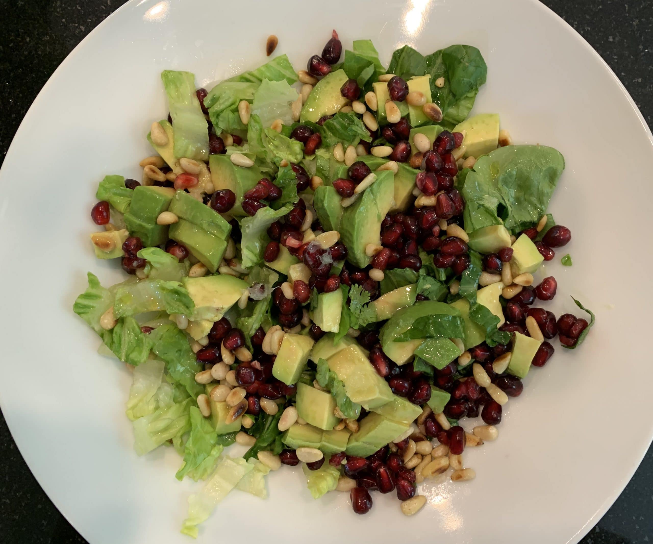 Pomegranate, toasted pine nut and avocado salad - The Plant based dad